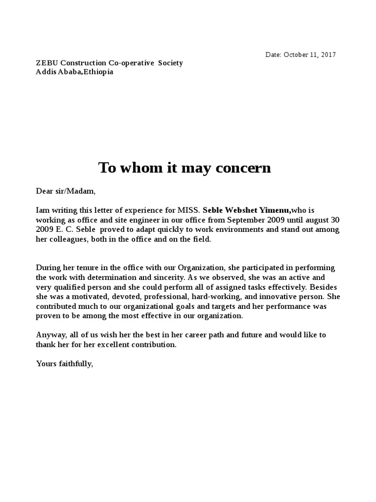 To Whom It May Concern Seble 2010 | PDF