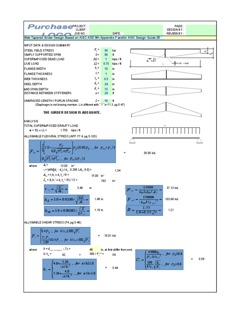 Web Tapered Girder Design Based On AISC-ASD 9th Appendix F And/or AISC Design Guide 25 | PDF ...