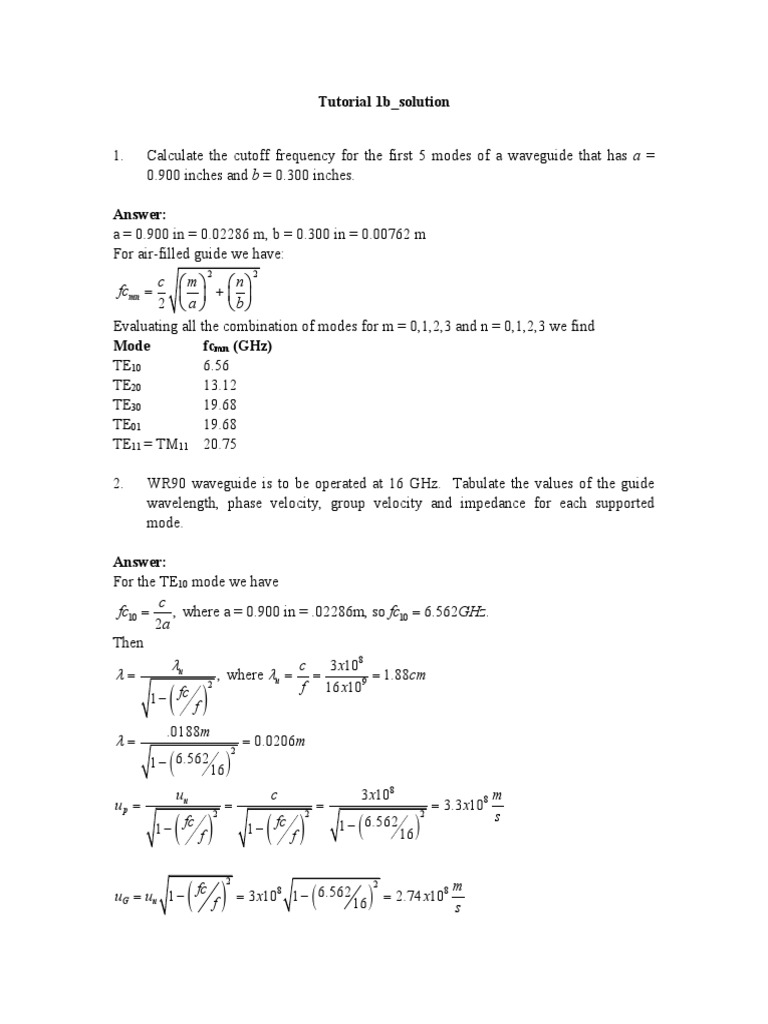 Tutorial 1b Solution | PDF | Waveguide | Applied And Interdisciplinary Physics