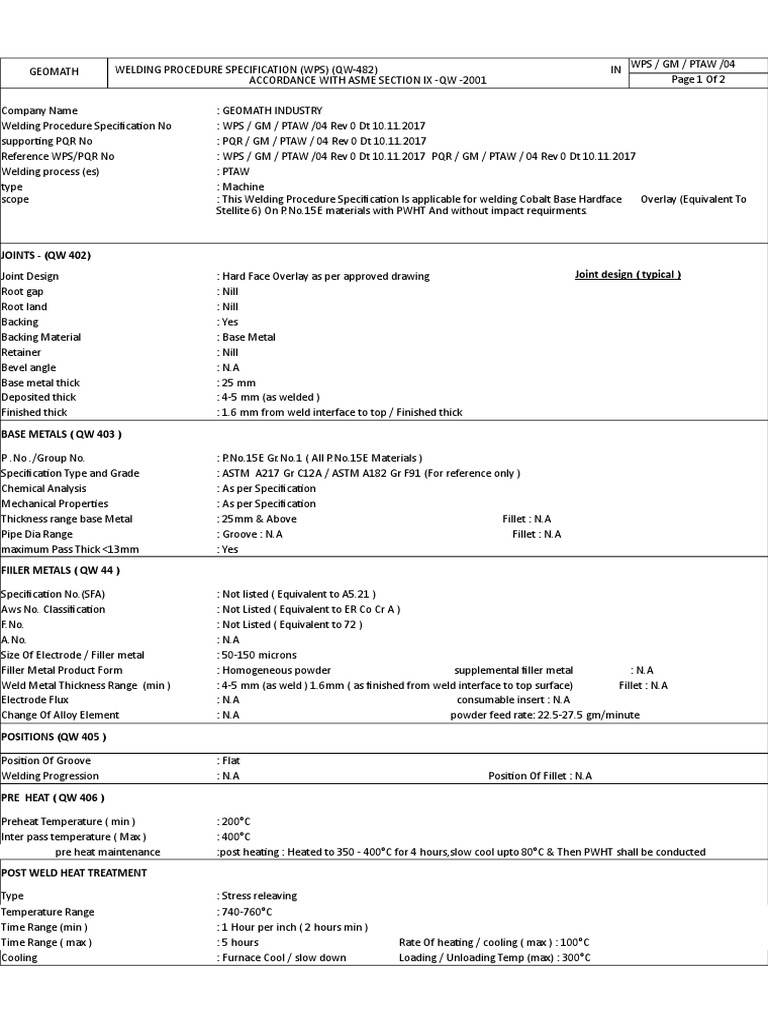 Wps Format | PDF | Welding | Construction
