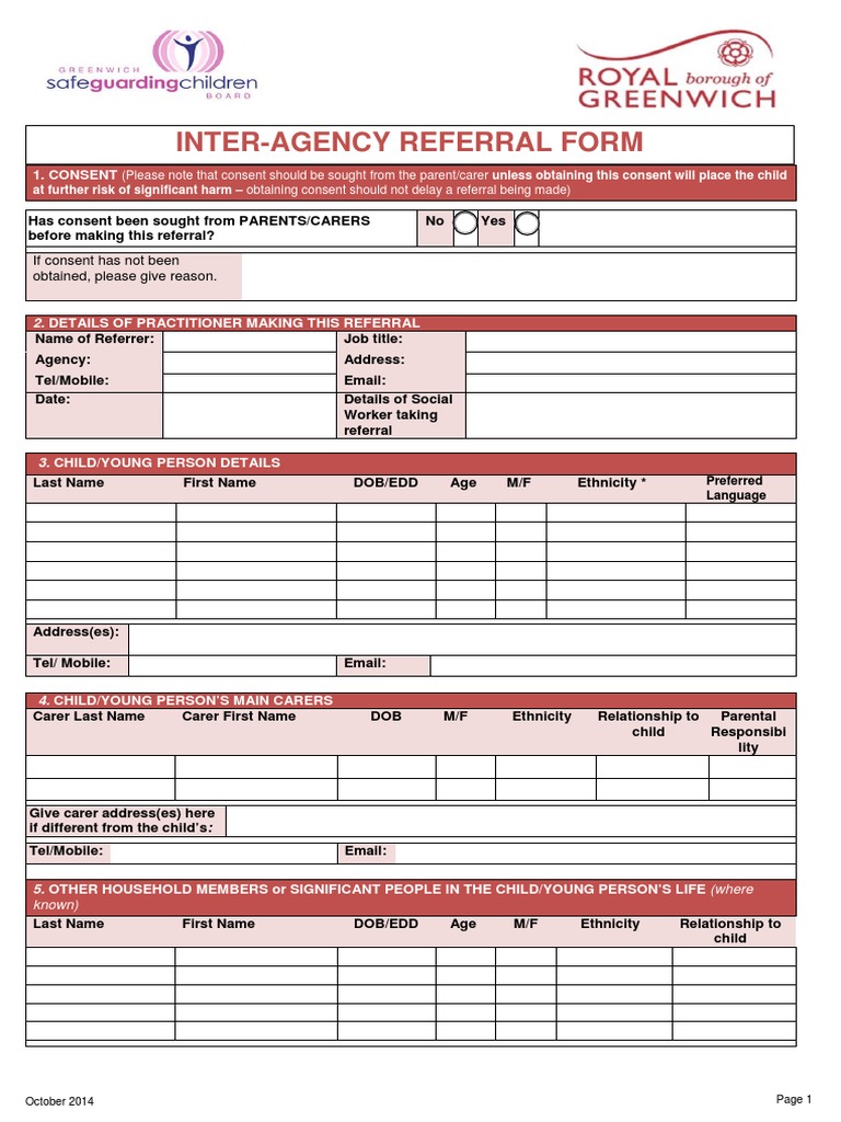 Interagency Referral Form Updated January 2015 | Consent | Caregiver