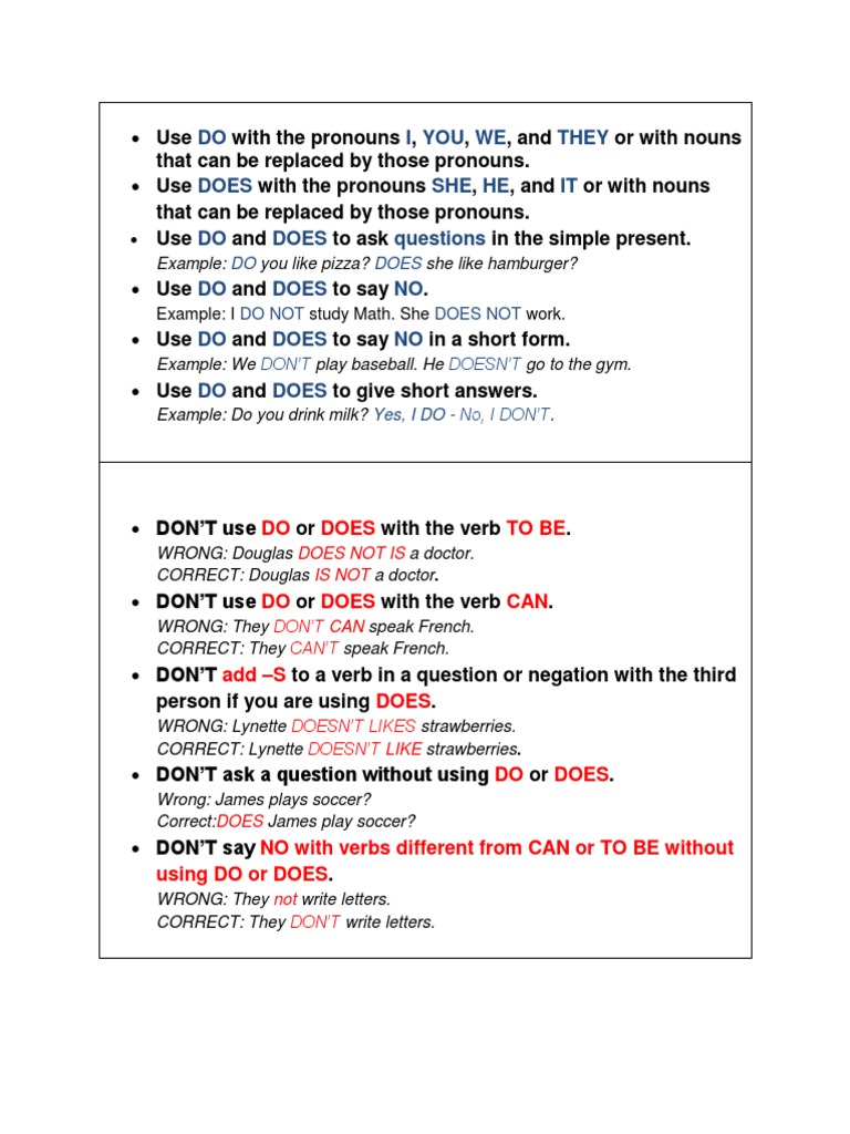 Use Use: DO I YOU WE They Does SHE HE IT DO Does Questions DO Does NO ...