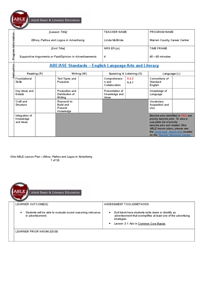 Ethos, Pathos, Logos in Ads Lesson Plan | PDF | Logos | Advertising