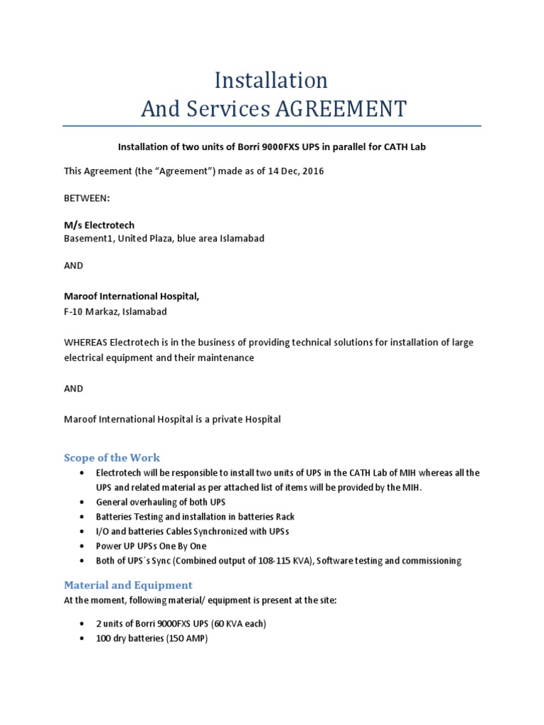 INSTALLATION and Services AGREEMENT | PDF | Electric Power ...