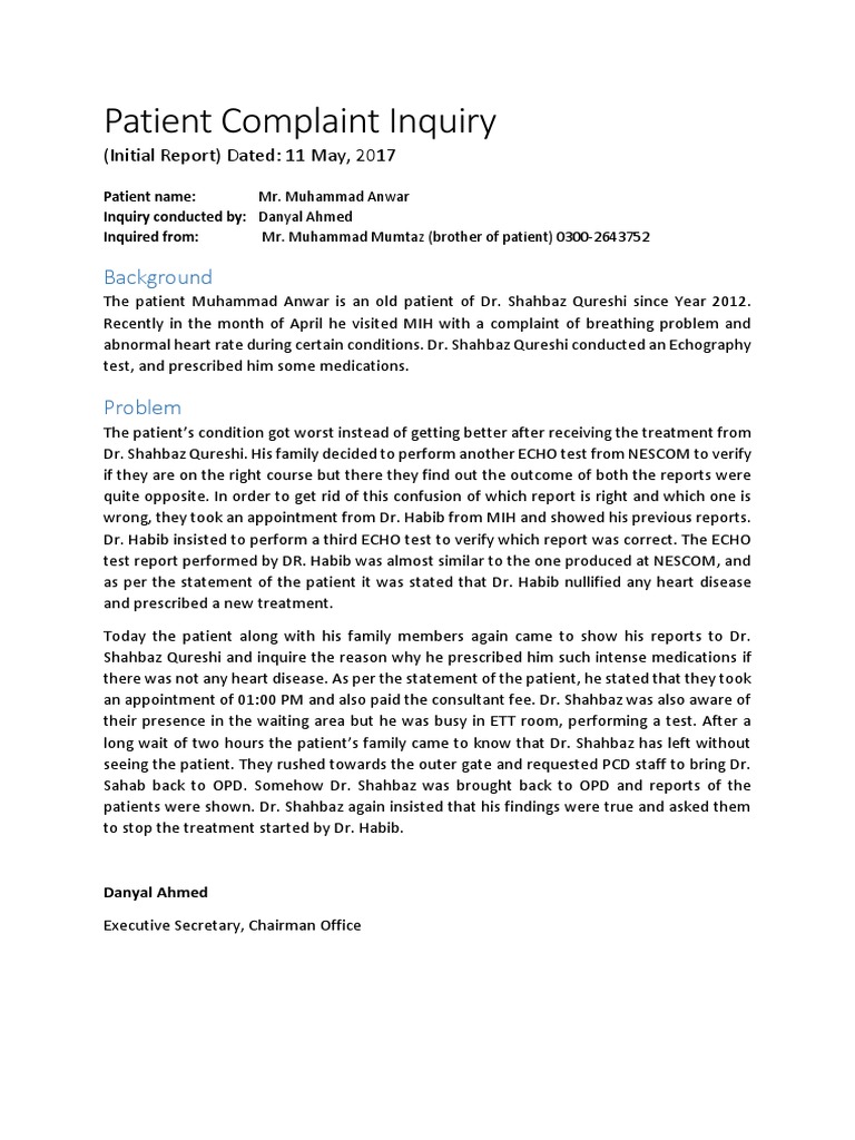 Patient Complaint Inquiry | PDF