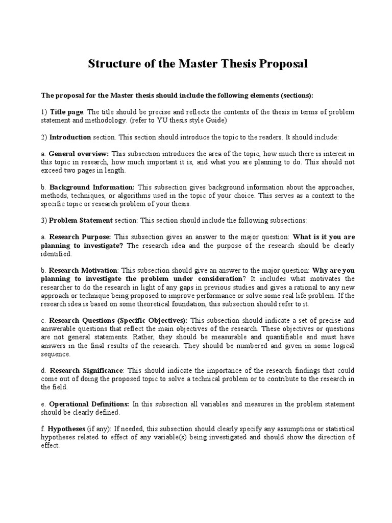 Structure of The Master Thesis Proposal PDF | PDF | Thesis | Hypothesis