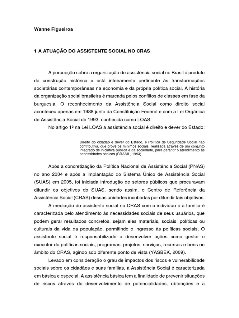 Assistente Social no CRAS: Funções e Desafios | PDF | Trabalho social ...