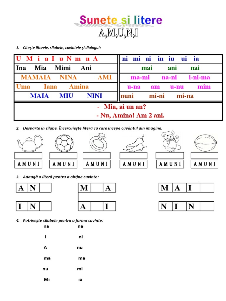 Literele A M U N I FISA Clasa 1 | PDF
