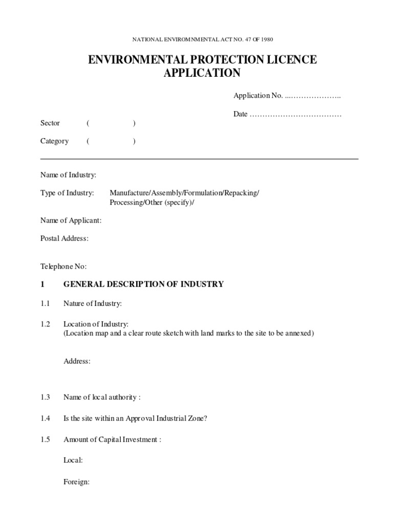 Environmental Protection Licence Application: 1 General Descrip Tion of ...