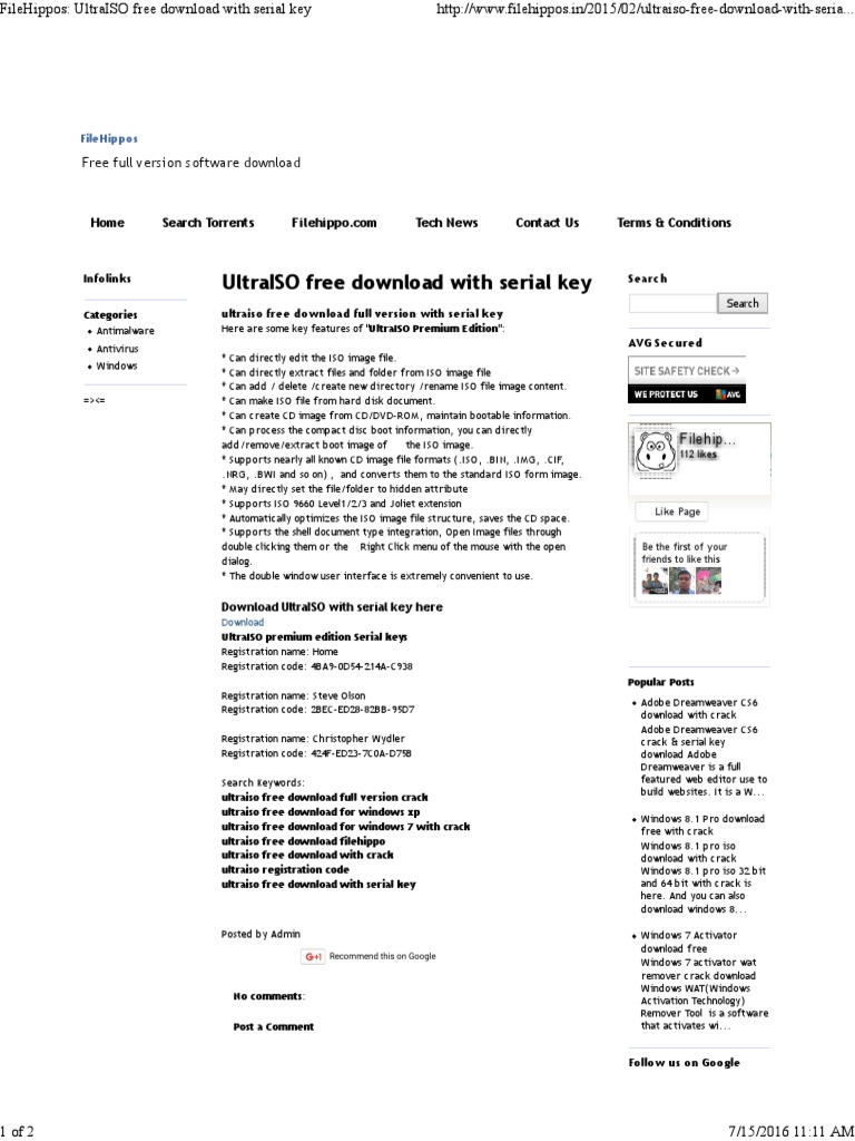 FileHippos - UltraISO Free Download With Serial Key PDF | PDF ...