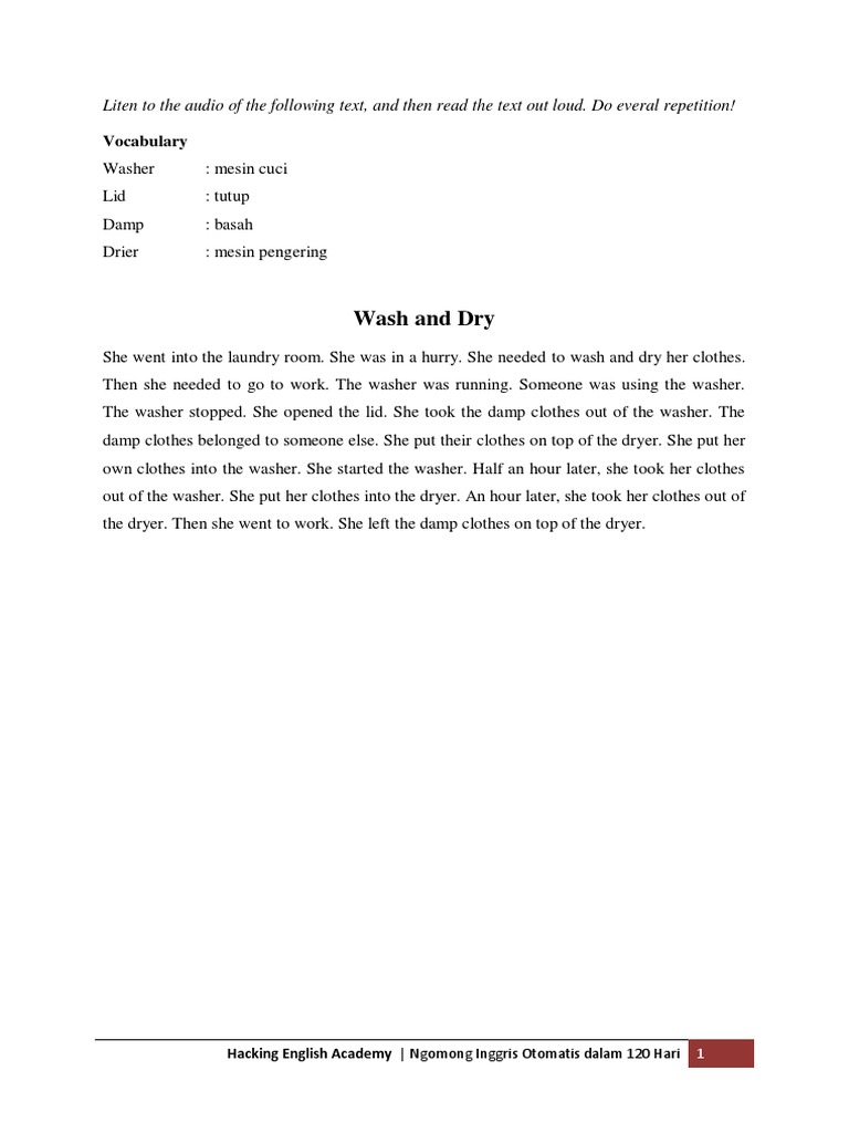 Wash and Dry: Vocabulary | PDF