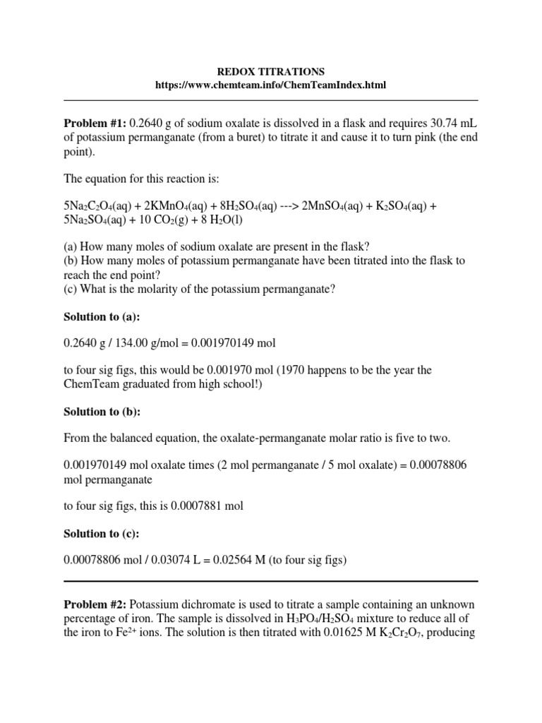 Redox Titrations | PDF | Titration | Chemistry