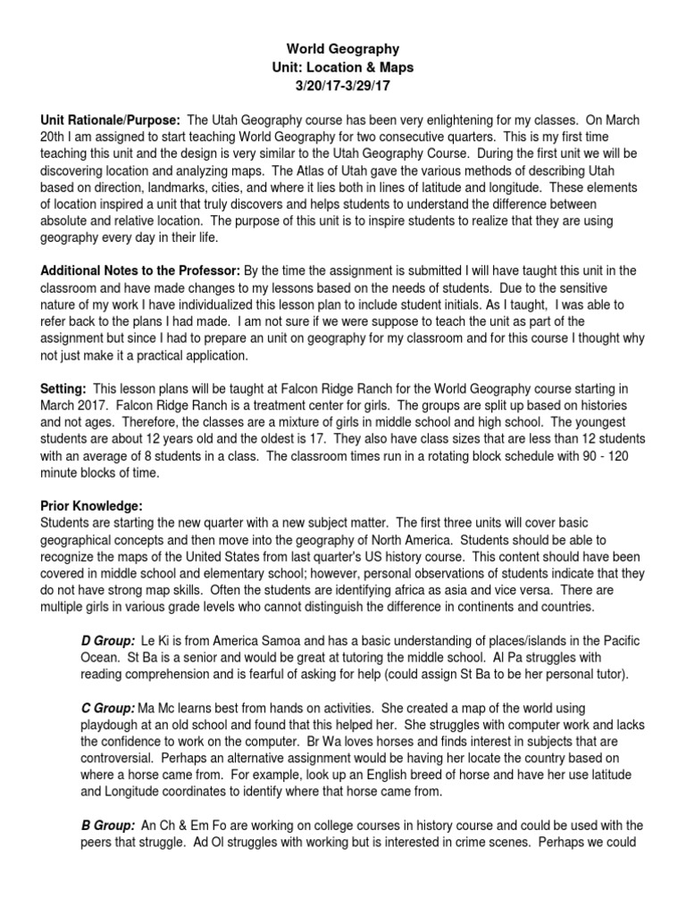 Lesson Plans - World Geography Unit | PDF | Classroom | Map