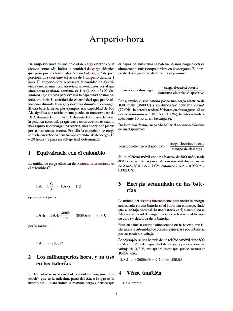 Amperio-hora: Carga y Energía en Baterías | PDF | Fuerza | Cantidad