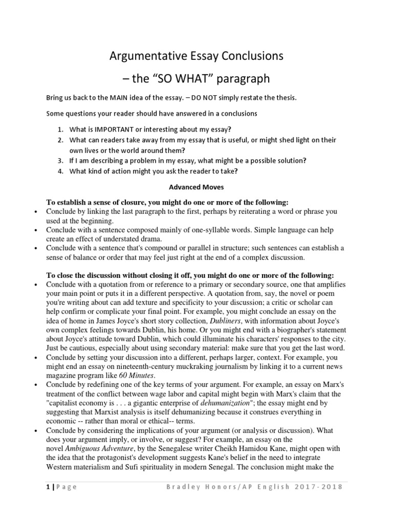 Argumentative Essay Conclusions | PDF | Essays | James Joyce