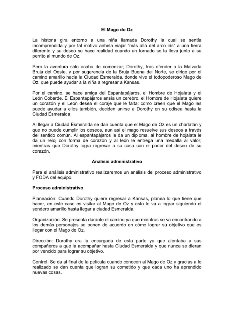 Resumen del Mago de Oz | PDF | Ocio