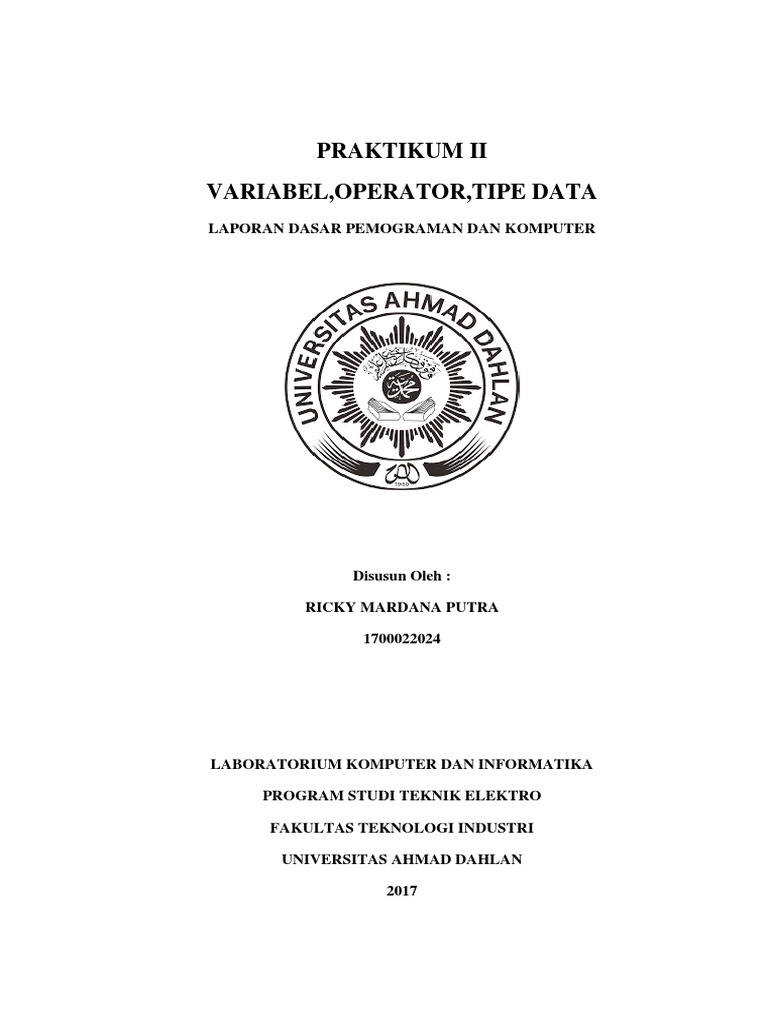 Praktikum II VARIABEL, OPERATOR, TIPE DATA | PDF