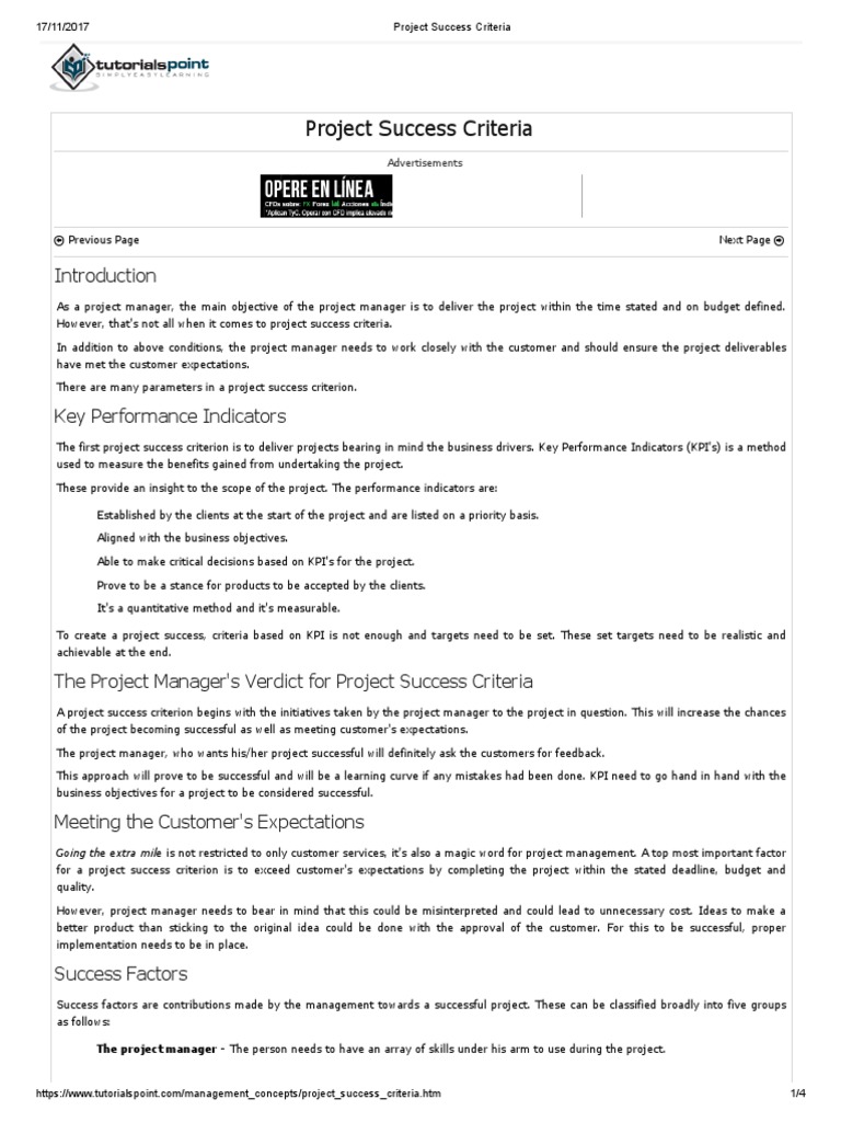 Project Success Criteria | Performance Indicator | Project Management