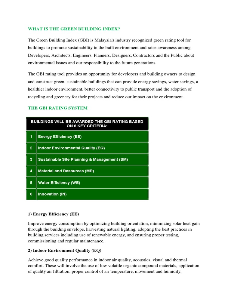 What Is The Green Building Index | PDF | Green Building | Efficient ...
