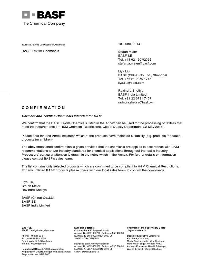Chemical Positive List Certificate - BASF | Download Free PDF ...
