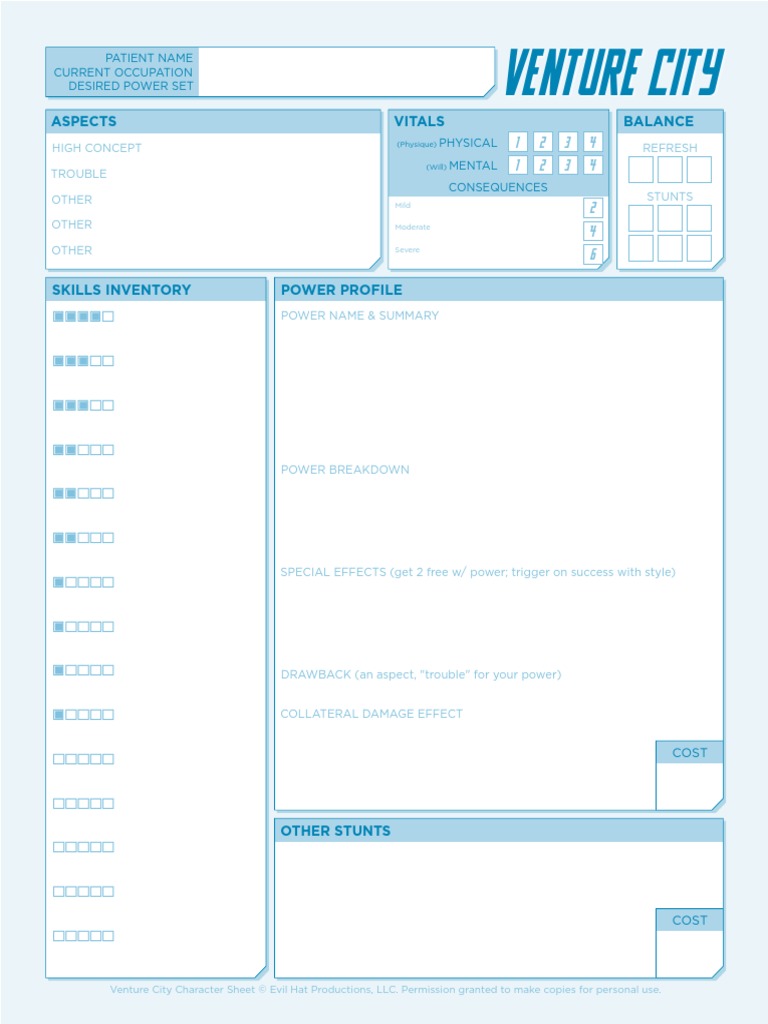 Venture City Character Sheet PDF | PDF