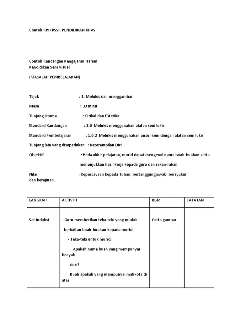 RPH KSSR Pendidikan Khas | PDF