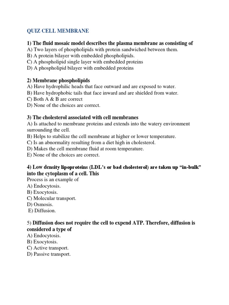 Quiz Cell Membrane | Download Free PDF | Cell Membrane | Biomolecules