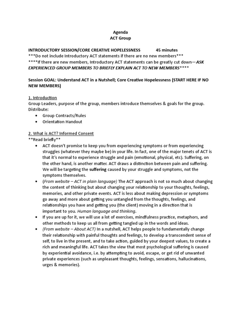 ACT Psychosis Introduction and Core Creative Hopelessness 1 | PDF ...