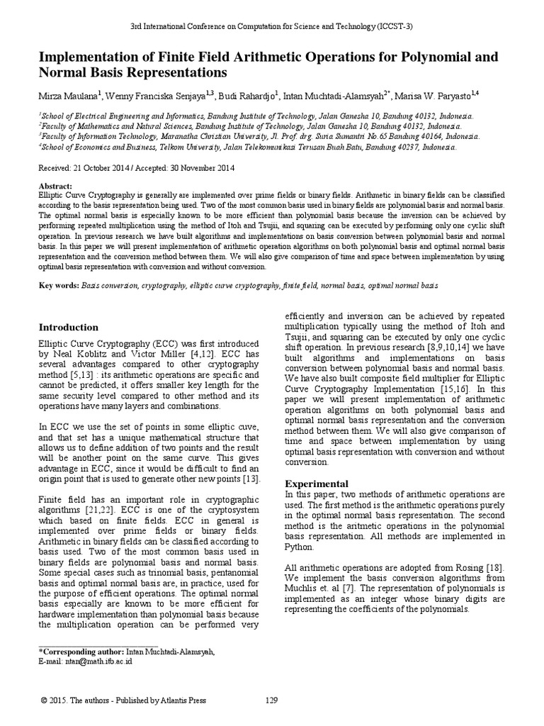 Implementation Of Finite Field Arithmetic Operations For Polynomial Pdf Time Complexity