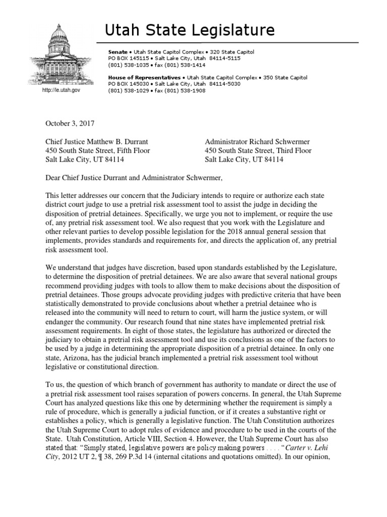 Letter To Chief Justice Matthew Durrant | PDF | Judiciaries | Judge