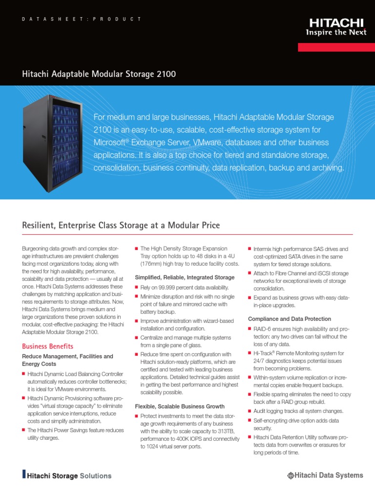 Hitachi Adaptable Modular Storage 2100: Resilient, Enterprise Class ...
