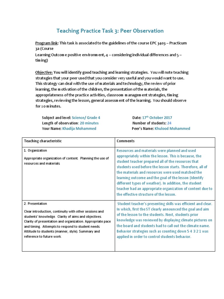 Teaching Practice Task 3 | PDF | Teachers | Educational Psychology