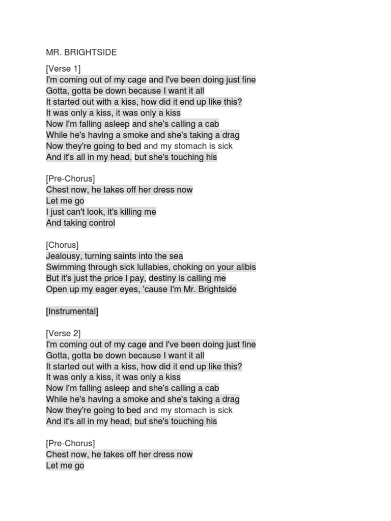 Mr. Brightside (Verse 1) | PDF | Poetry