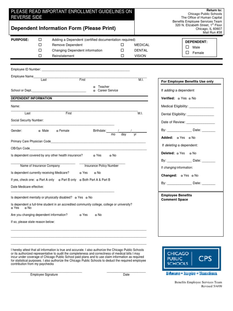 CPS Dependent Information Form | Download Free PDF | Employee Benefits ...