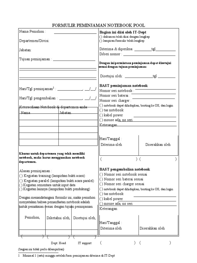 Form Peminjaman Notebook | PDF