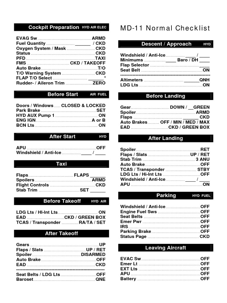MD 11 Normal Checklist 1.1 | Flap (Aeronautics) | Aerospace