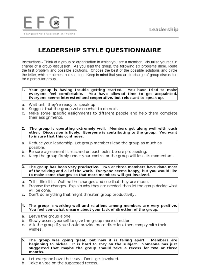 Leadership Style Questionnaire & Reading | PDF | Consensus Decision ...