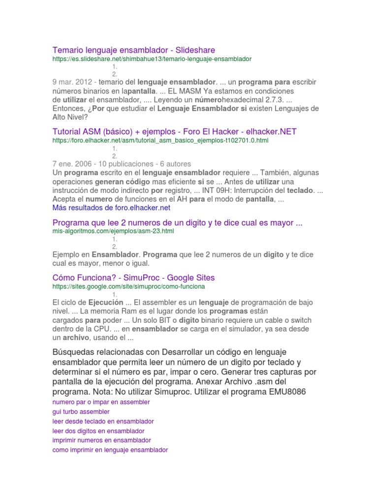 Temario Lenguaje Ensamblador | PDF | Lenguaje ensamblador | Programa de computadora