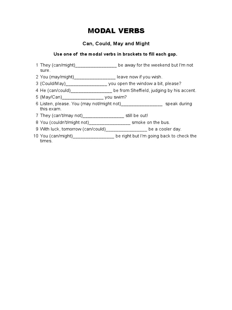 Modal Verbs: Can, Could, May and Might | PDF