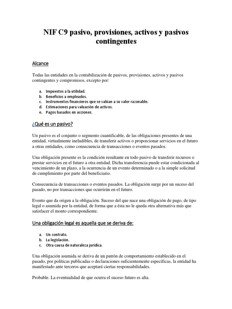 NIF C9 Pasivo | PDF | Beneficio (economía) | Valoración empresarial