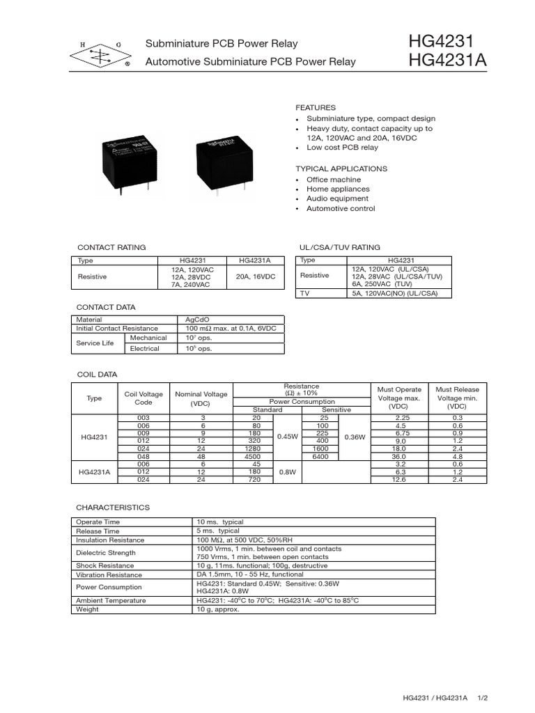 datasheet (12) | Relay | Printed Circuit Board