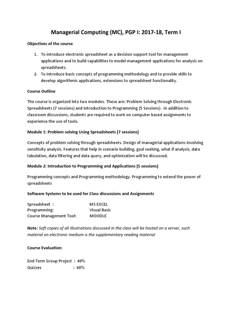 1.MC Outline | PDF | Microsoft Excel | Visual Basic For Applications