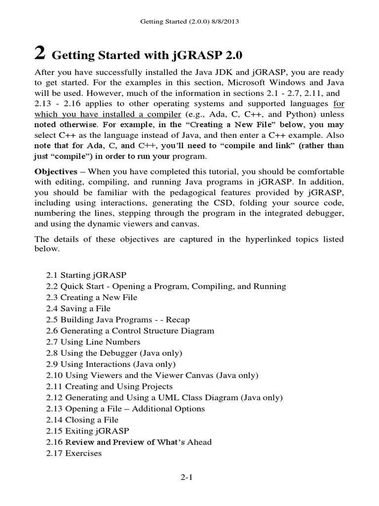 Getting Started With jGRASP 2.0: Objectives - When You Have Completed This Tutorial, You Should ...