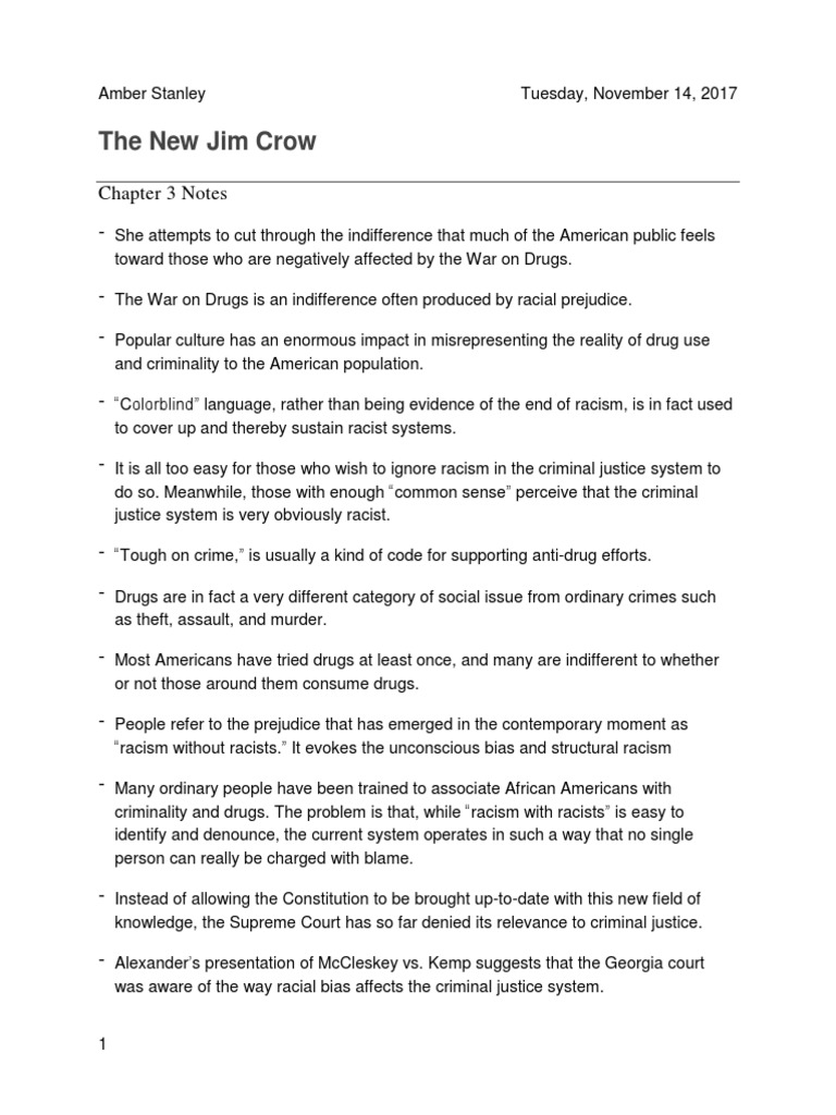 Jim Crow Notes Chapter 3 Word | PDF | Racism | Discrimination & Race ...