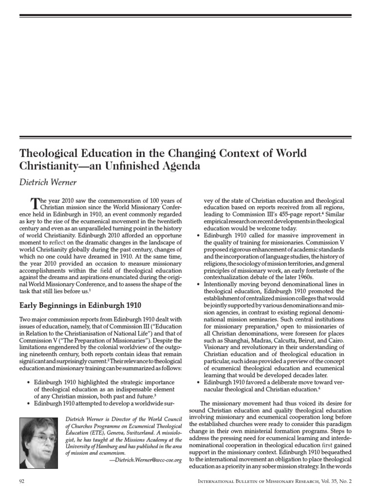 Theological Education in The Changing Context of World Christianity ...