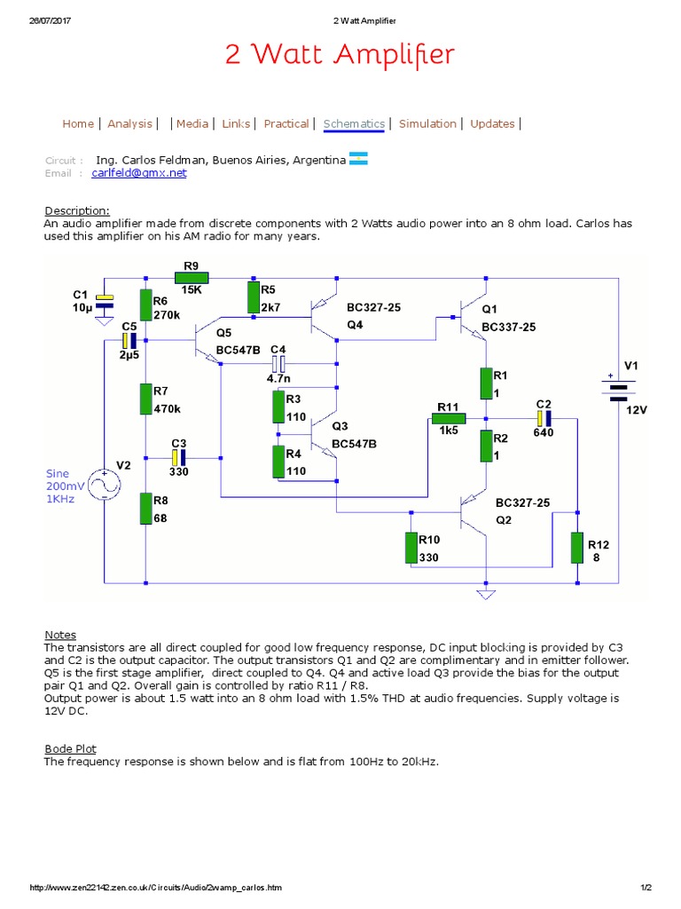 2W Audio Amplifier Circuit Guide | PDF | Analog Circuits | Amplifier