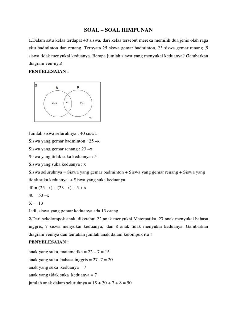 Soal Himpunan Diagram Venn | PDF