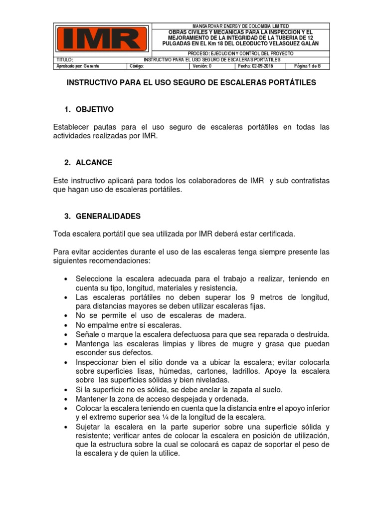 IMR - Instructivo para El Uso Seguro de Escaleras Portátiles | PDF ...