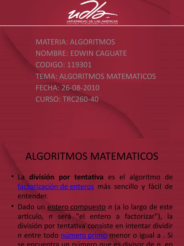 Algoritmos Matematicos | PDF | División (Matemáticas) | Informática teórica