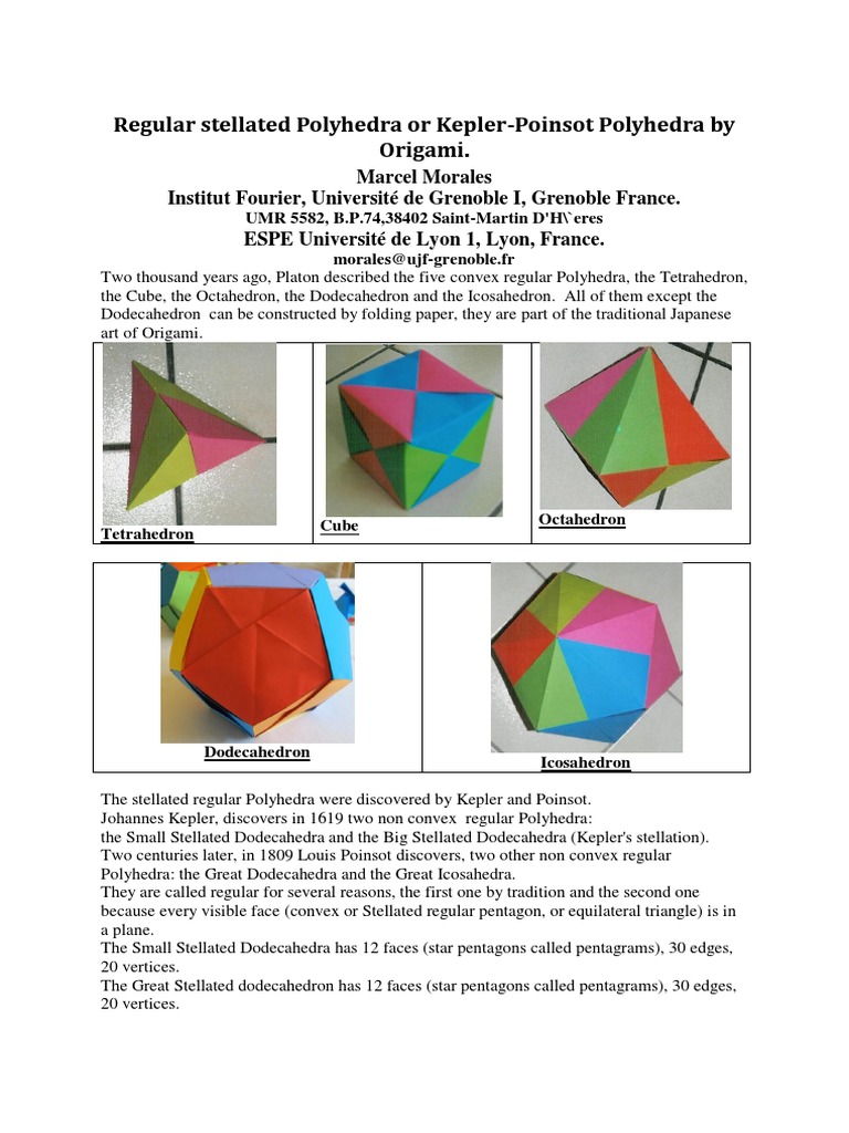 Regular Stellated Polyhedra or Kepler-Poinsot Polyhedra by Origami | PDF | Topological Spaces ...